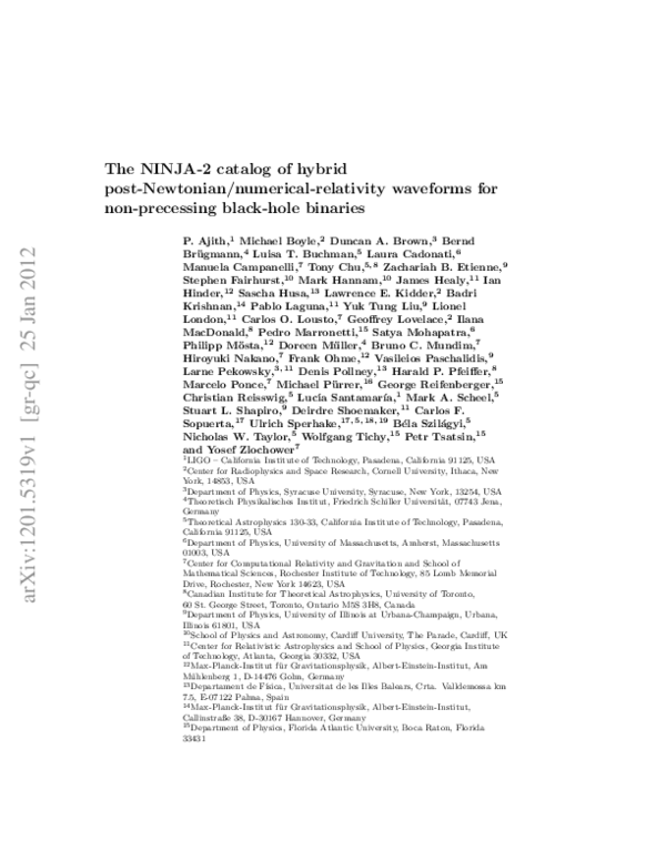 Pdf Ninja 2 Hybrid Waveform Catalog For Black Holes