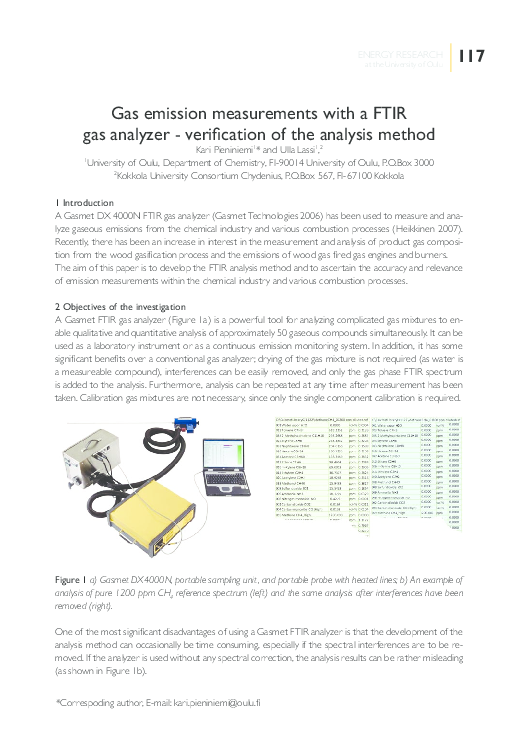 (PDF) Gas emission measurements with a FTIR gas analyzer -verification ...