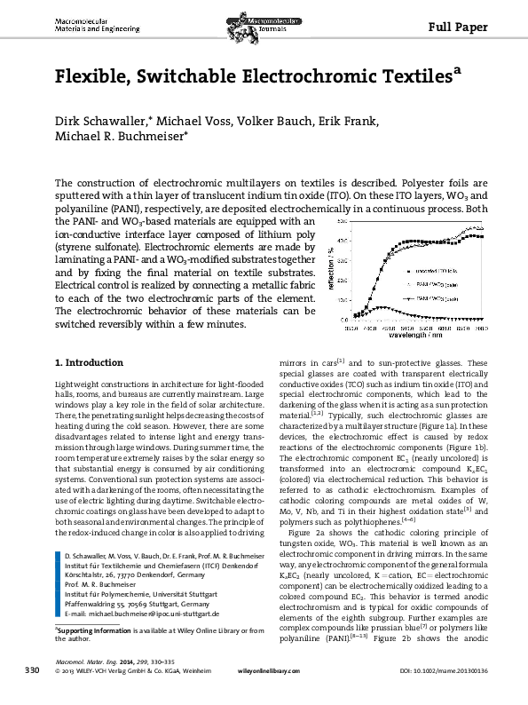(PDF) Flexible, Switchable Electrochromic Textiles