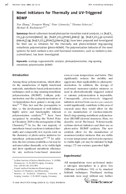 (PDF) Novel Initiators for Thermally and UV-Triggered ROMP