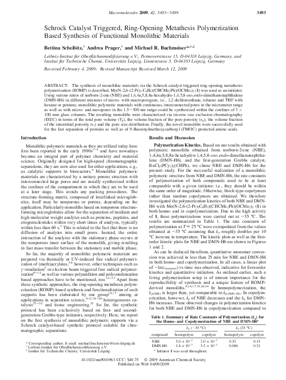 (PDF) Schrock Catalyst Triggered, Ring-Opening Metathesis ...