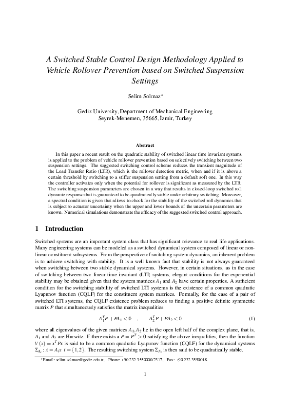 (PDF) Switched stable control design methodology applied to vehicle rollover prevention based on ...