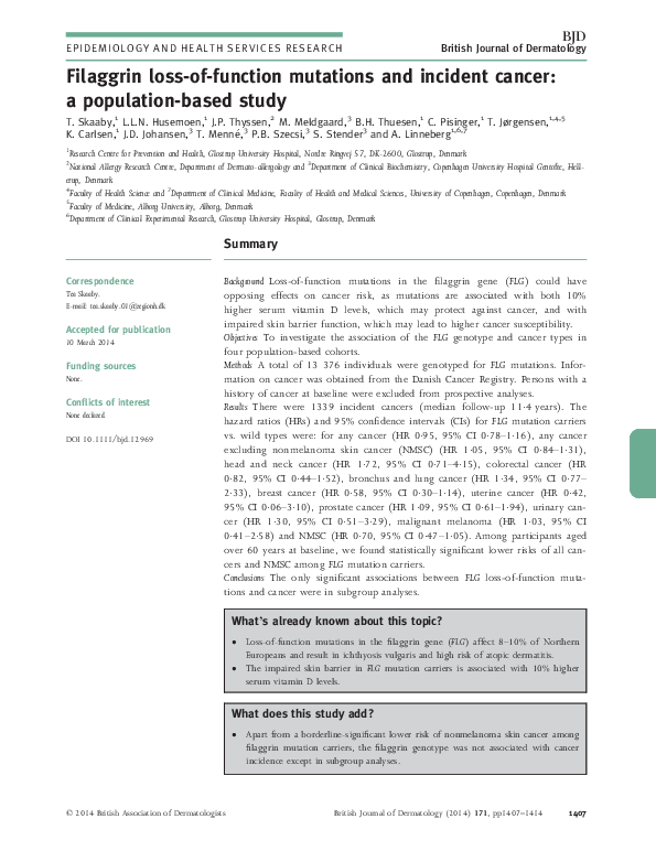 (PDF) Filaggrin loss-of-function mutations and incident cancer: A population-based study