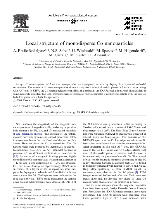 (PDF) Local structure of monodisperse Co nanoparticles