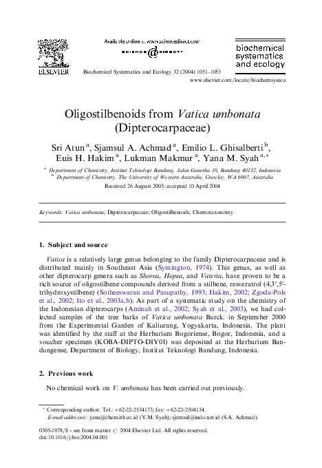 (PDF) Oligostilbenoids from Vatica umbonata (Dipterocarpaceae)