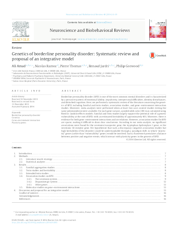 (PDF) Genetics of borderline personality disorder: Systematic review ...