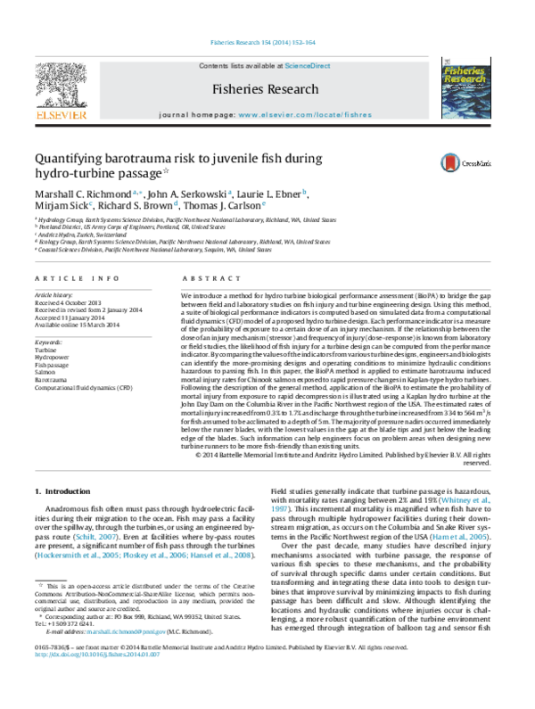 (PDF) Quantifying barotrauma risk to juvenile fish during hydro-turbine passage