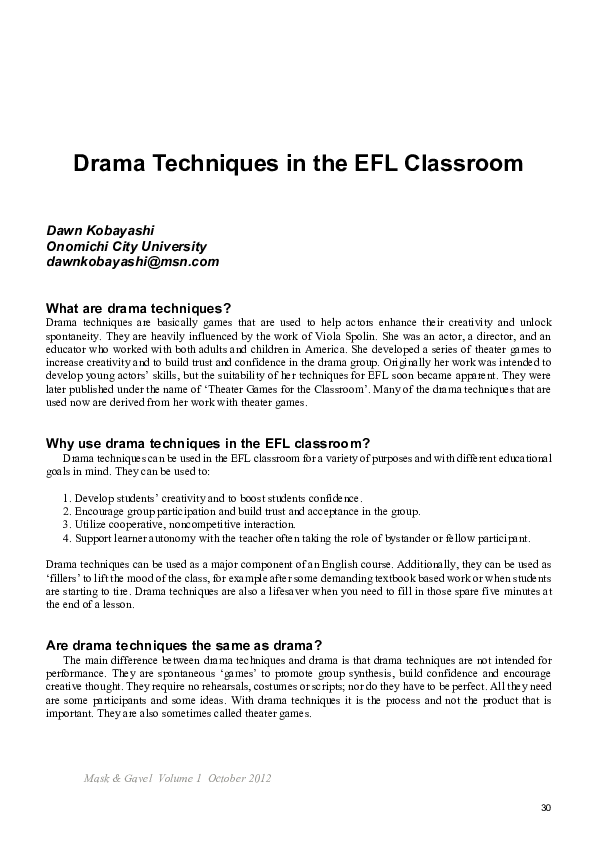 (PDF) Drama Techniques in the EFL Classroom