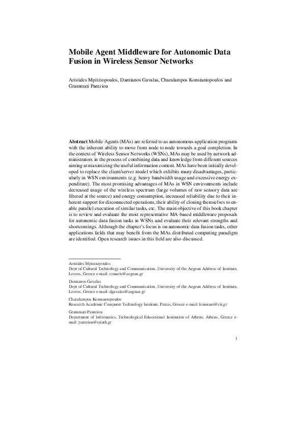 (PDF) Mobile agent middleware for autonomic data fusion in wireless sensor networks