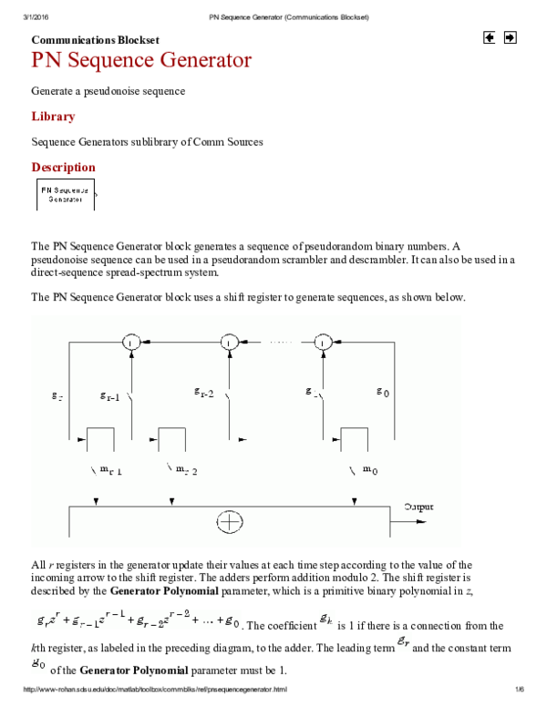 (PDF) Communications Blockset PN Sequence Generator Generate a pseudonoise sequence Library ...