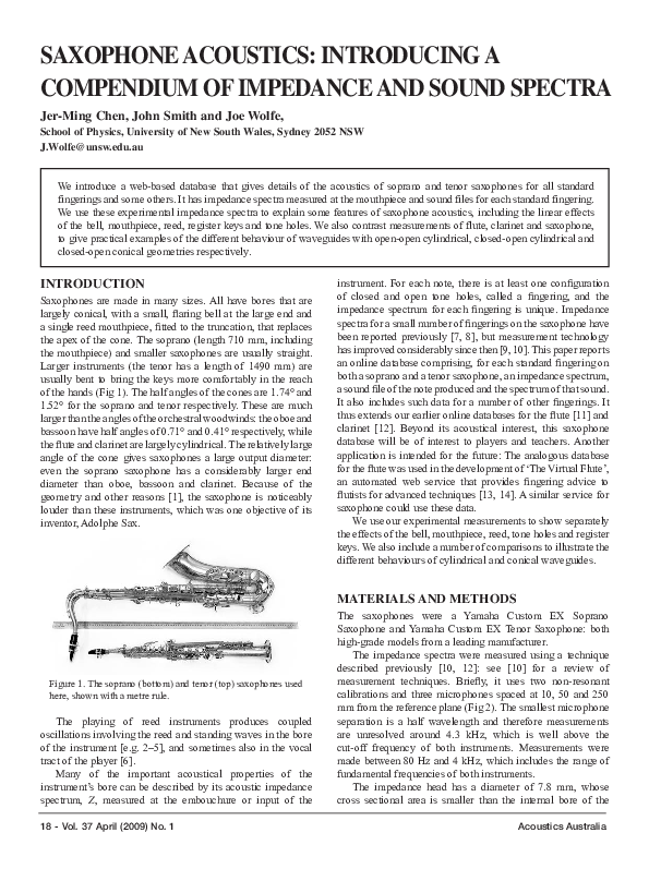 (PDF) Saxophone acoustics: introducing a compendium of impedance and ...