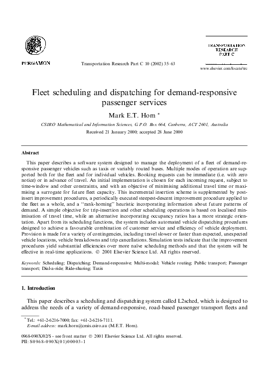 (PDF) Fleet scheduling and dispatching for demand-responsive passenger services