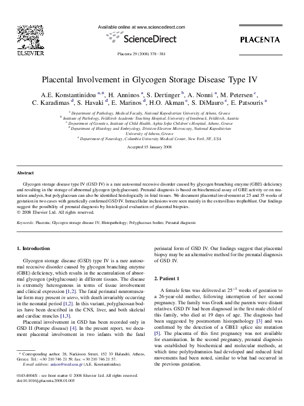 (PDF) Placental Involvement in Glycogen Storage Disease Type IV