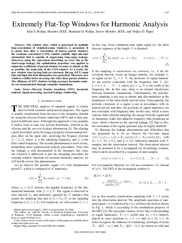 (PDF) Extremely flat-top windows for harmonic analysis