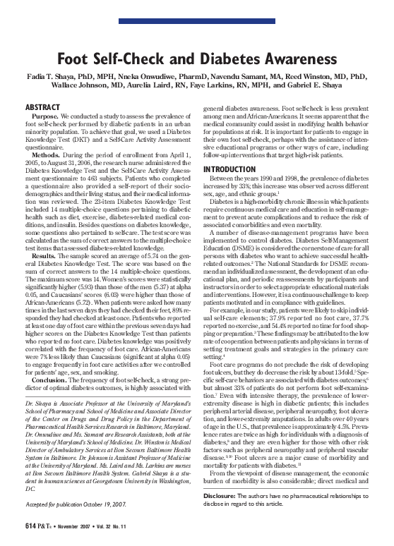 (PDF) Foot Self-Check and Diabetes Awareness