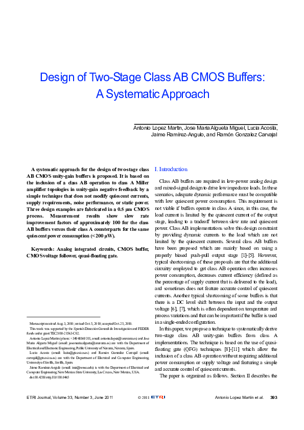 (PDF) Design of Two-Stage Class AB CMOS Buffers: A Systematic Approach
