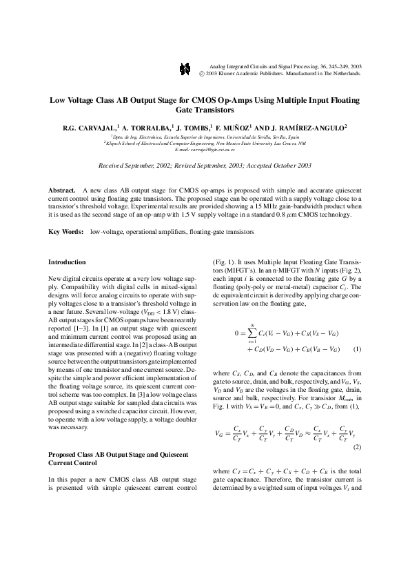Pdf Low Voltage Class Ab Output Stage For Cmos Op Amps Using Multiple
