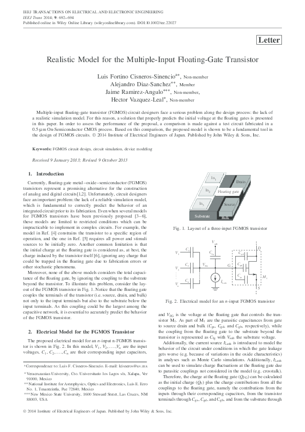 (PDF) Realistic model for the multiple‐input floating‐gate transistor
