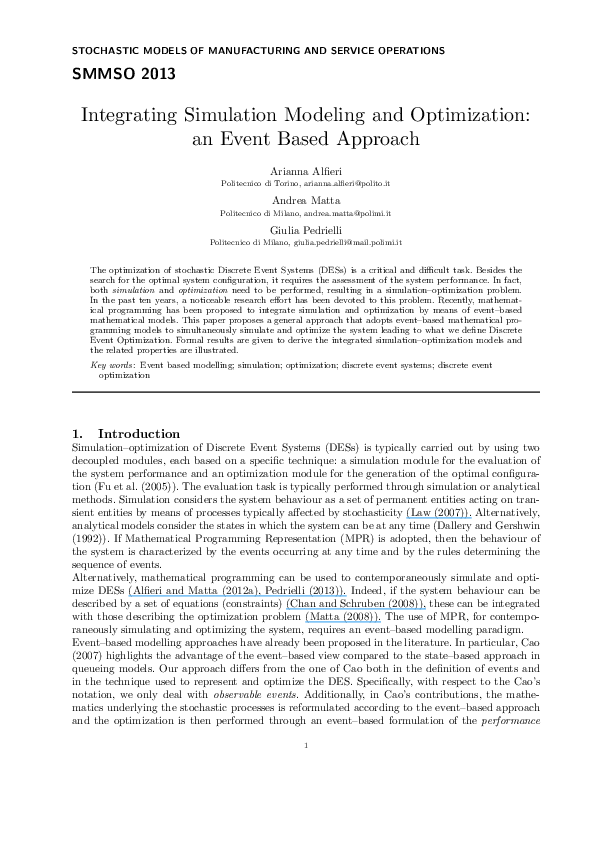 Pdf Integrating Simulation Modeling And Optimization An Event Based Approach