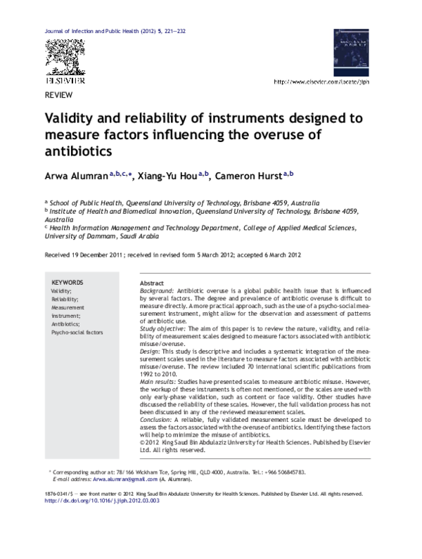 (PDF) Validity and reliability of instruments designed to measure factors influencing the ...