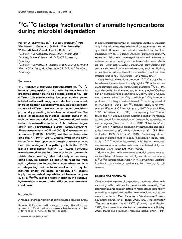 (PDF) 13C/12C isotope fractionation of aromatic hydrocarbons during ...