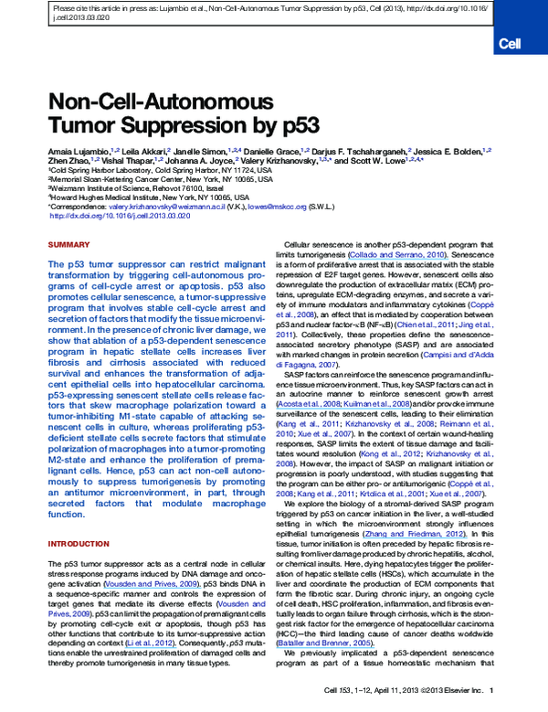 (PDF) Non-Cell-Autonomous Tumor Suppression by p53