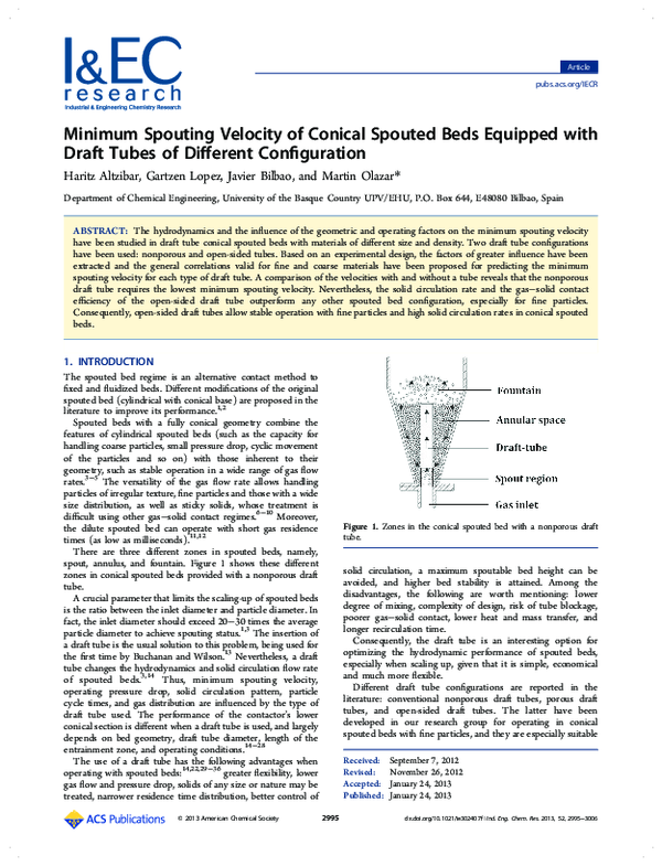 (PDF) Minimum Spouting Velocity in Conical Spouted Beds with Draft Tubes