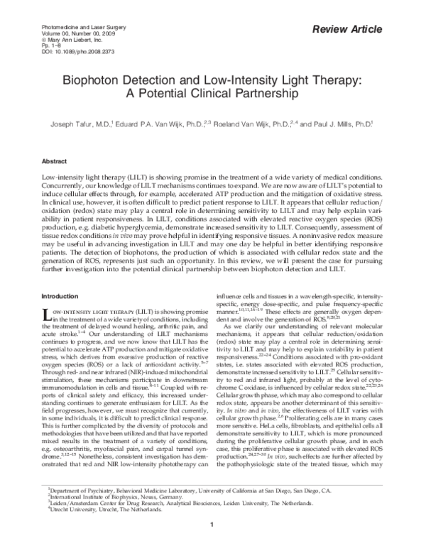(PDF) Biophoton Detection and Low-Intensity Light Therapy: A Potential ...