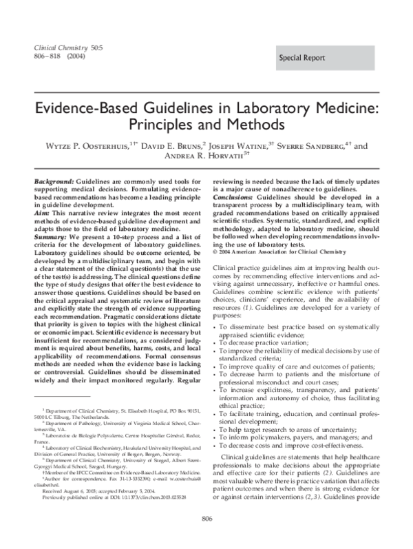 (PDF) Evidence-Based Guidelines in Laboratory Medicine: Principles and ...