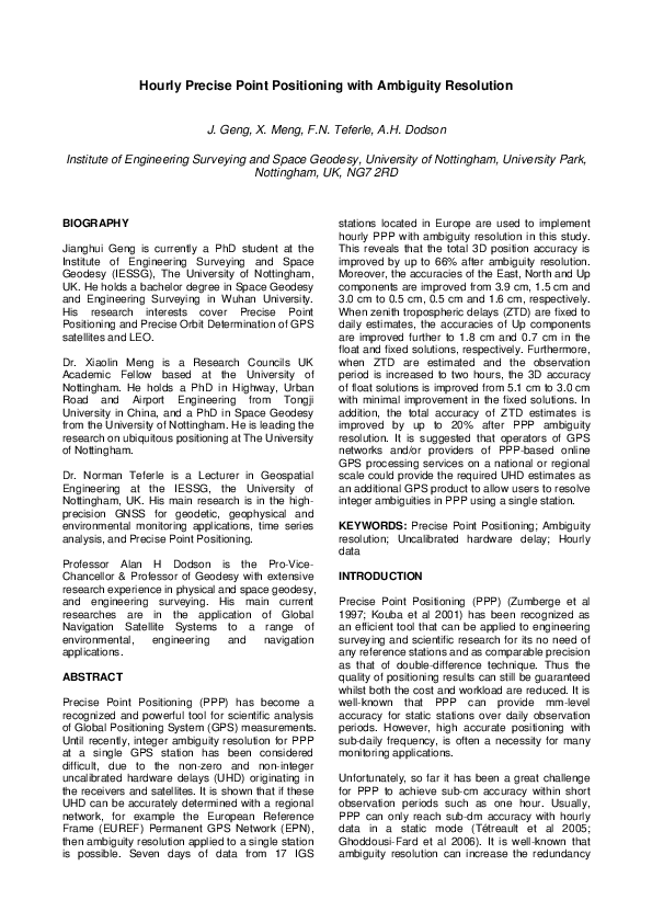 (PDF) Hourly Precise Point Positioning with Ambiguity Resolution