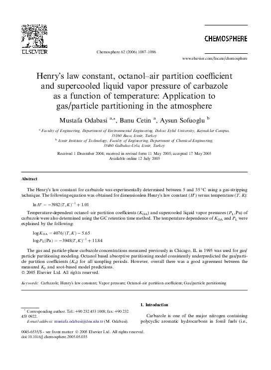 (PDF) Henry’s law constant, octanol–air partition coefficient and supercooled liquid vapor ...
