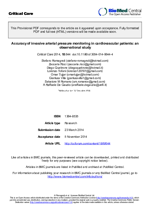 (PDF) Accuracy of invasive arterial pressure monitoring in ...
