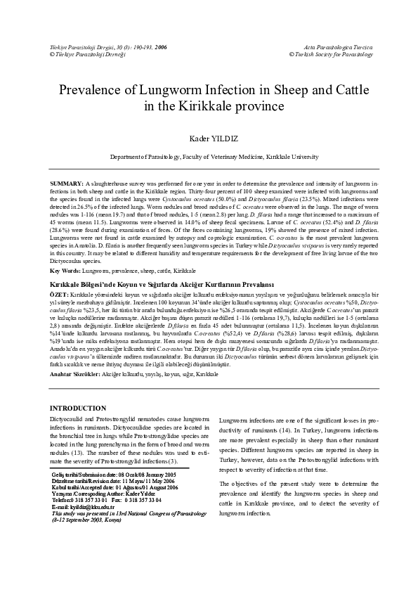 (PDF) Prevalence of lungworm infection in sheep and cattle in the ...