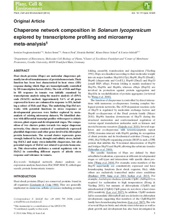 (PDF) Chaperone network composition in Solanum lycopersicum explored by ...