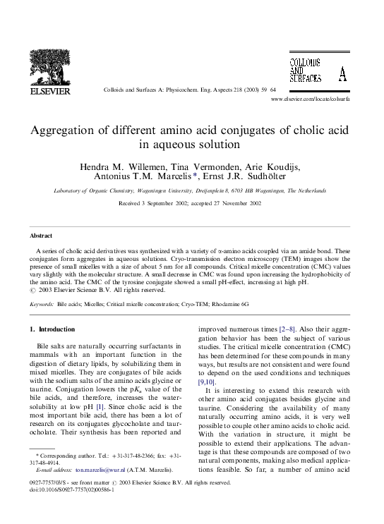 (PDF) Aggregation of different amino acid conjugates of cholic acid in ...