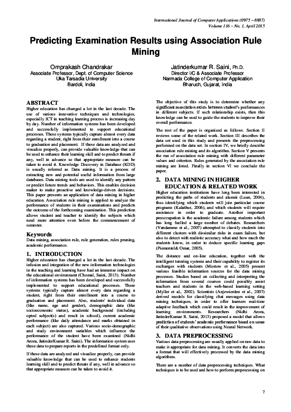 (PDF) Predicting Examination Results using Association Rule Mining