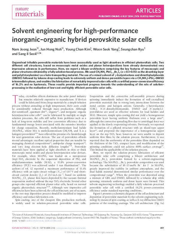 Pdf Solvent Engineering For High Performance Inorganic Organic Hybrid