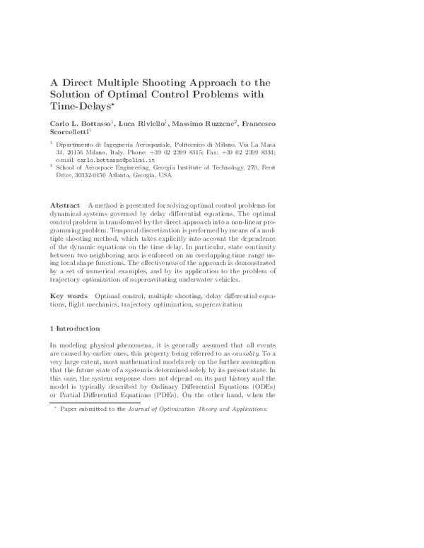 (PDF) A Direct Multiple Shooting Approach to the Solution of Optimal ...