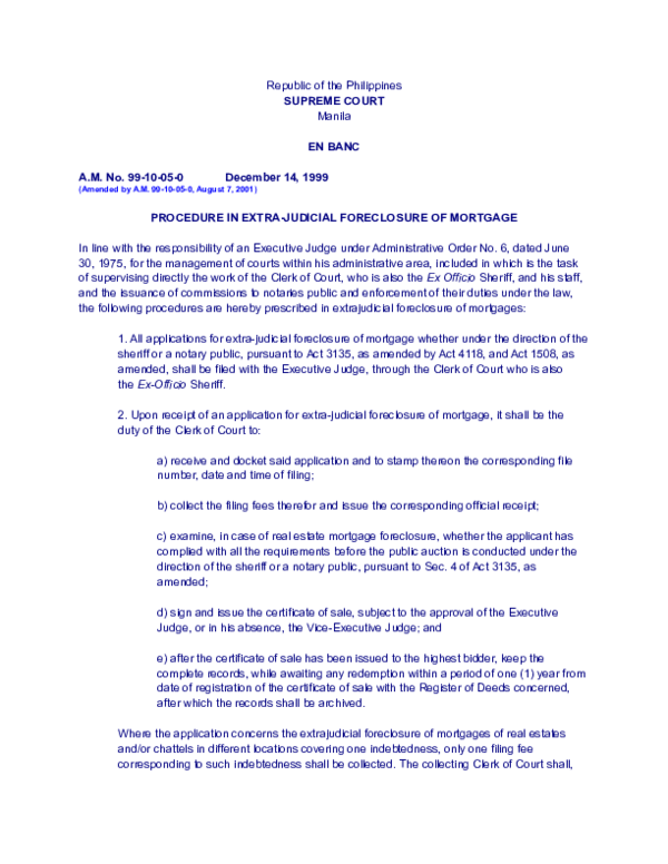 (DOC) PROCEDURE IN EXTRA JUDICIAL FORECLOSURE OF MORTGAGE