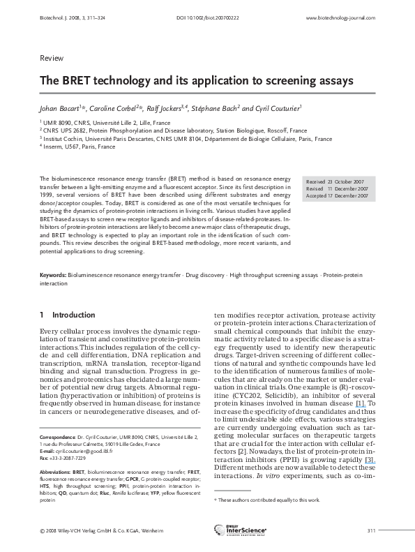 (PDF) The BRET technology and its application to screening assays