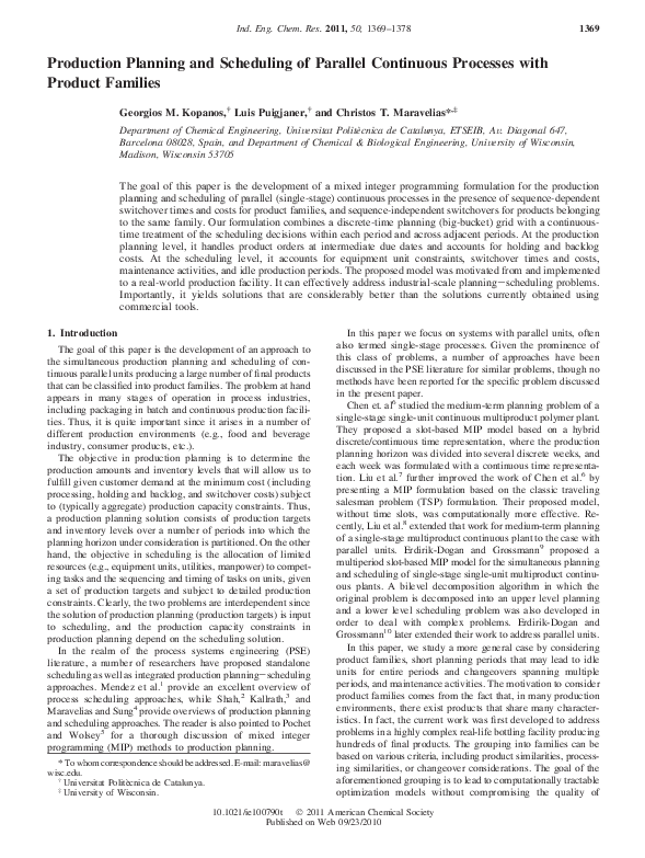 (PDF) Production Planning and Scheduling of Parallel Continuous ...
