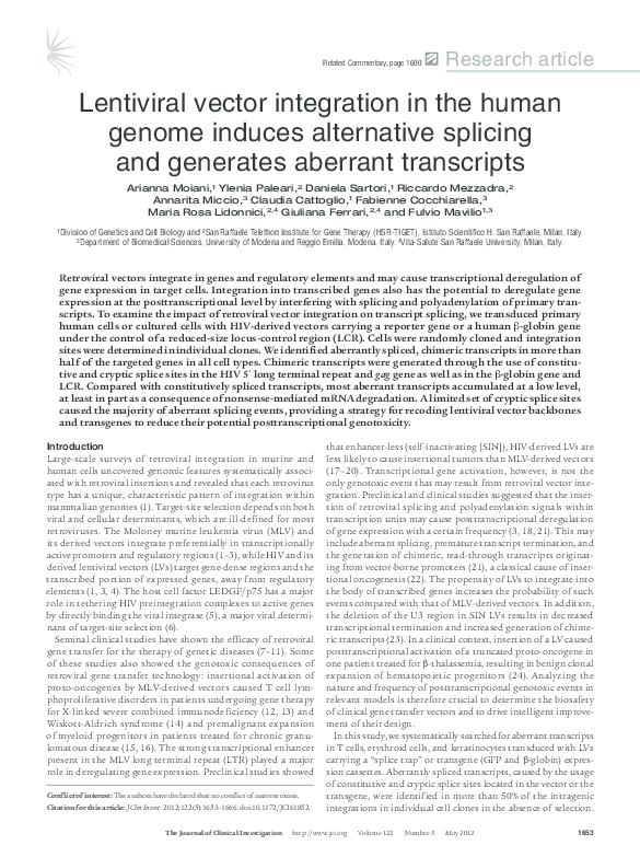(PDF) Lentiviral vector integration in the human genome induces ...