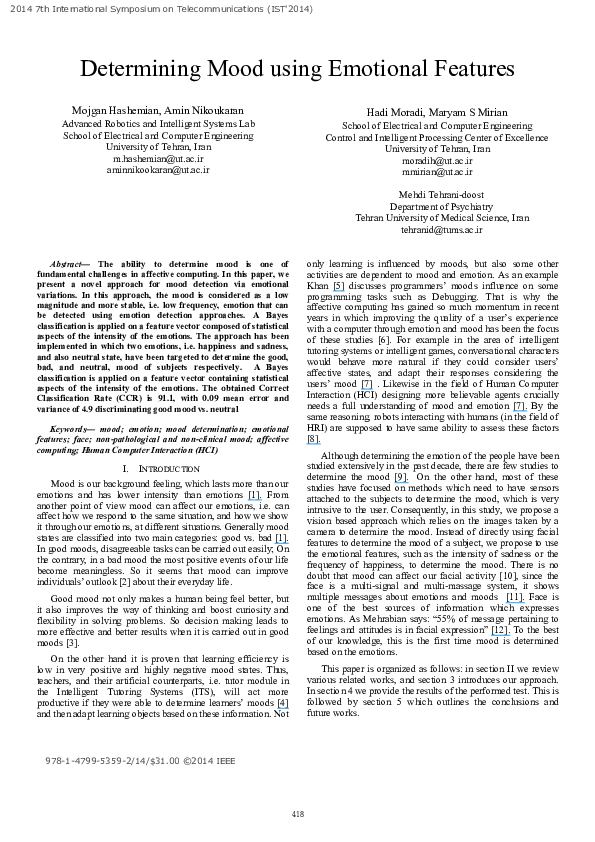 (PDF) Determining mood using emotional features