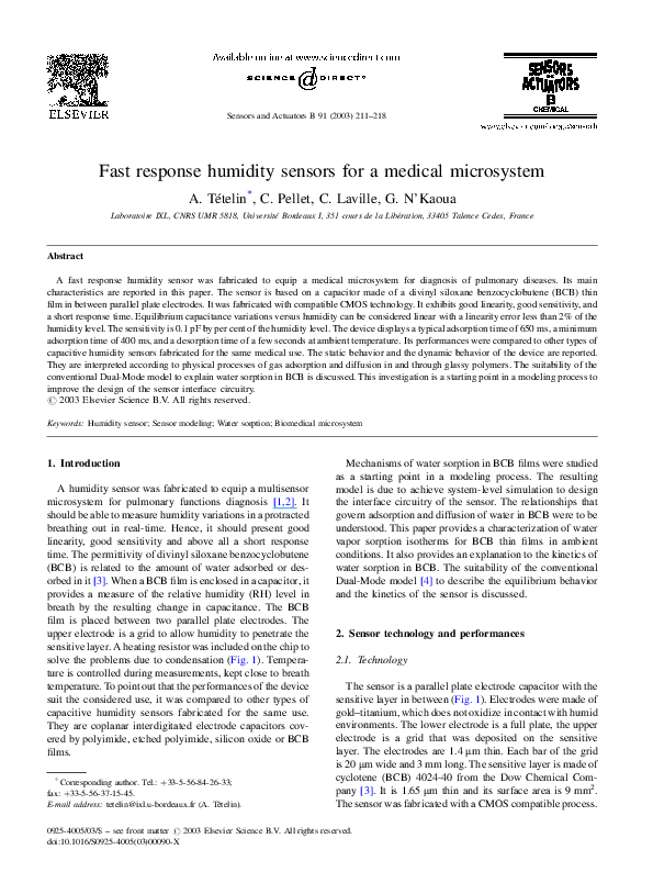 (PDF) Fast response humidity sensors for a medical microsystem