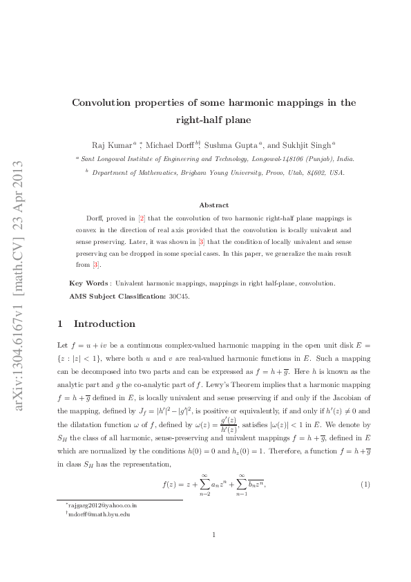 (PDF) Generalization of Convolution Properties of Harmonic Mappings