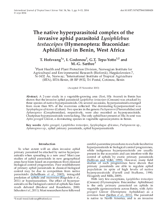 (PDF) The native hyperparasitoid complex of the invasive aphid ...