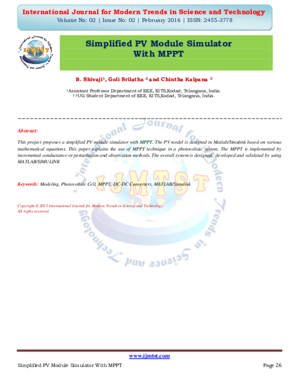 (PDF) Simplified PV Module Simulator With MPPT
