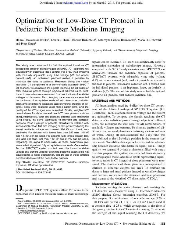 (PDF) Optimization of Low-Dose CT Protocol in Pediatric Nuclear ...