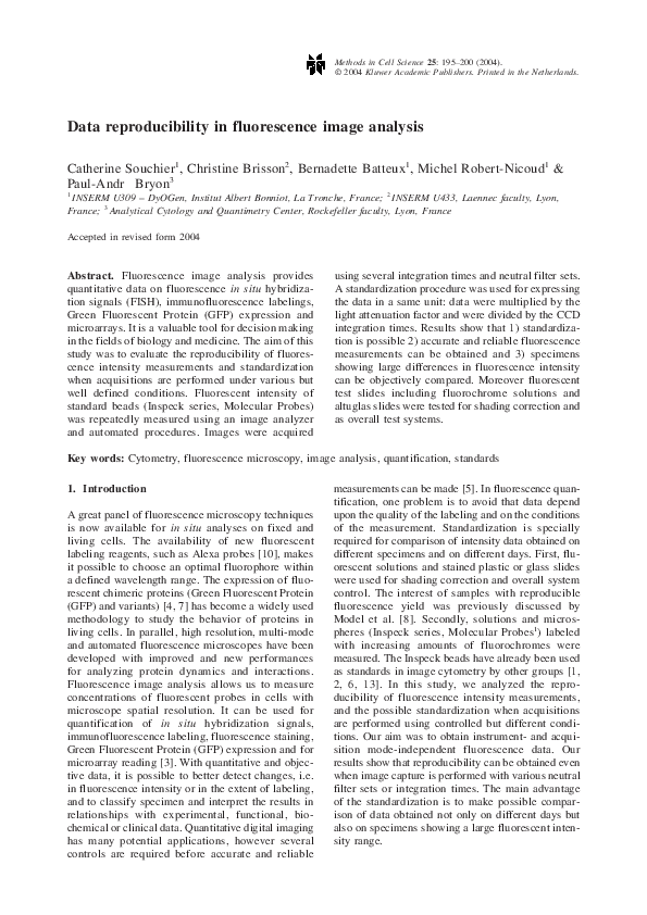 (PDF) Data reproducibility in fluorescence image analysis