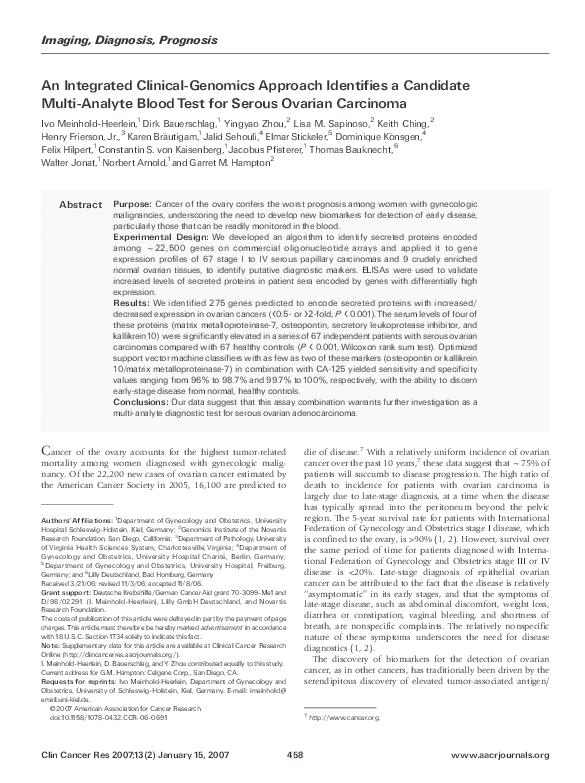 (PDF) An Integrated Clinical-Genomics Approach Identifies a Candidate ...